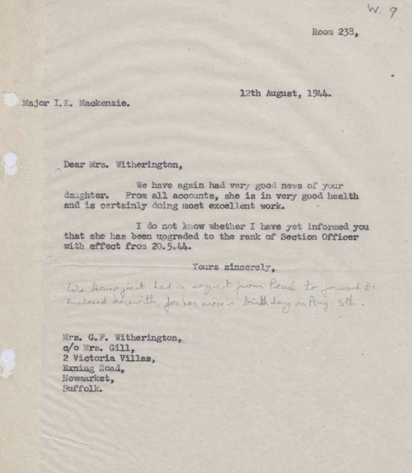Pearl Witherington SOE Reports 7 – Hannah Howe